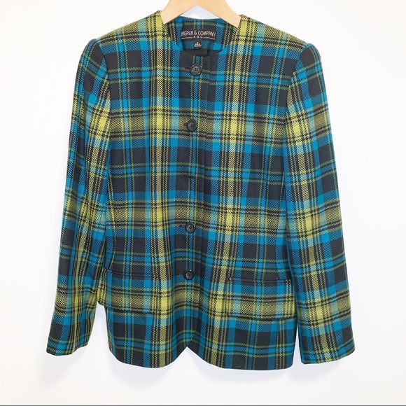 Kasper | Jackets & Coats | Kasper Asl Blue Blazer Lined Plaid Jacket6 ...